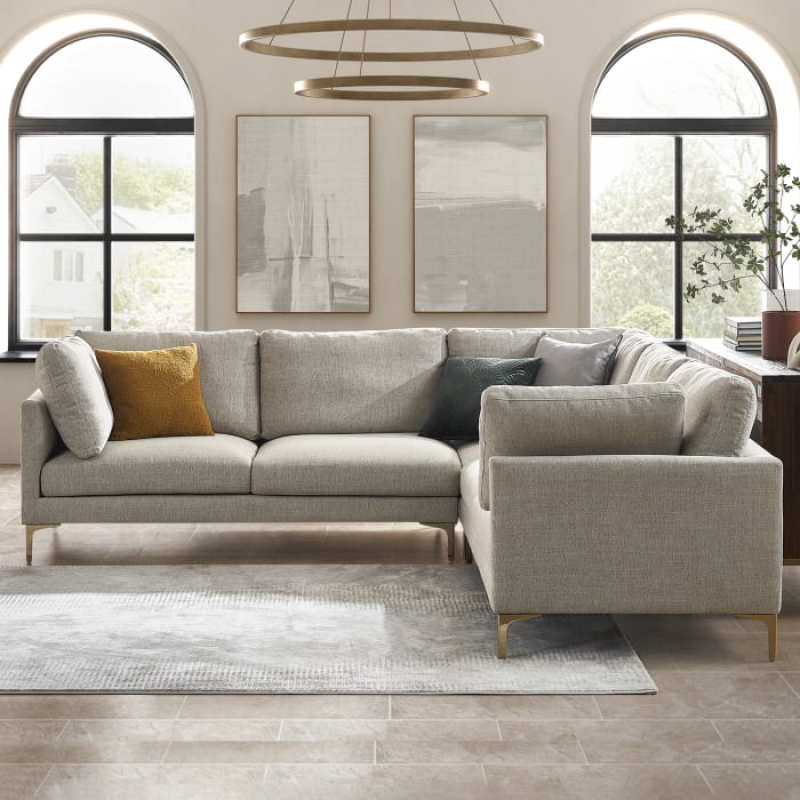 CHAISE – L Shape Sofa With Brass Legs – By Dream Decor – PakTameer