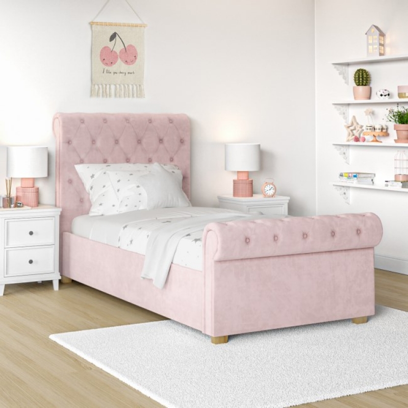 SIUS -Pink Velvet Teen Bed with Headboard- By Dream Decor – PakTameer