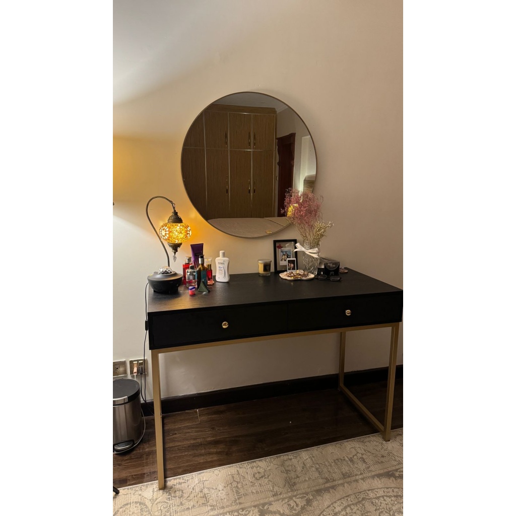 ZOYA – Black Vanity Table with Golden Metallic Legs – PakTameer