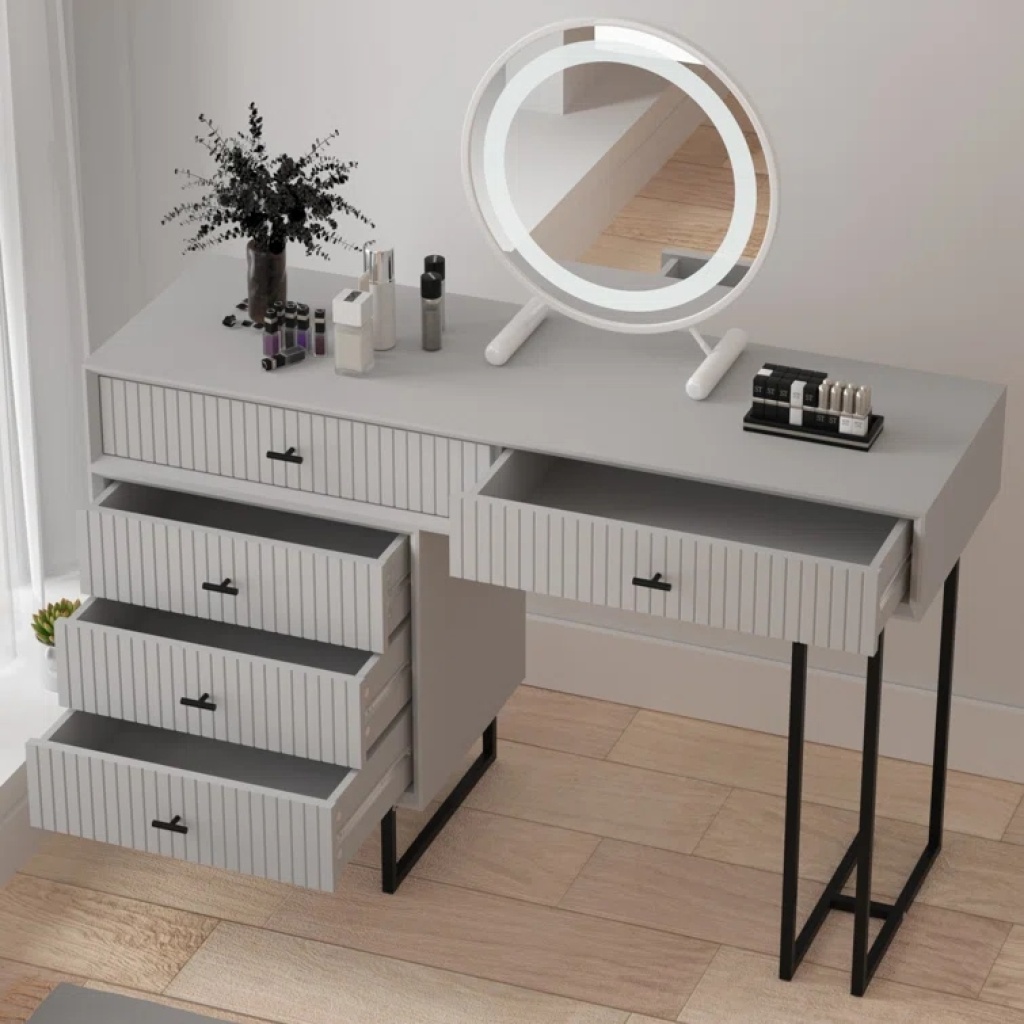 PEBBLE – Grey Wide Vanity Table with Black Metallic frame – PakTameer