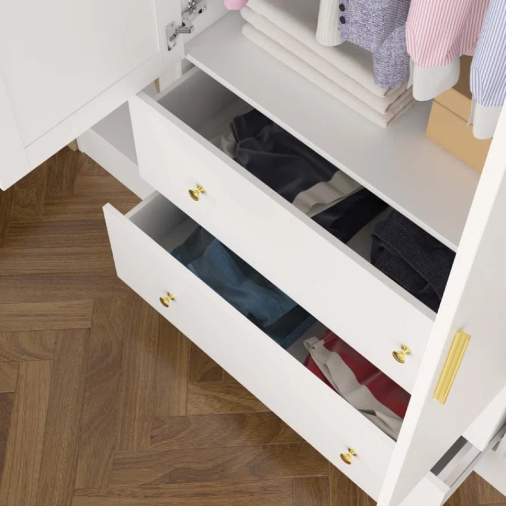 EPNER – Modern White Four Door Wardrobe with Mirror – PakTameer