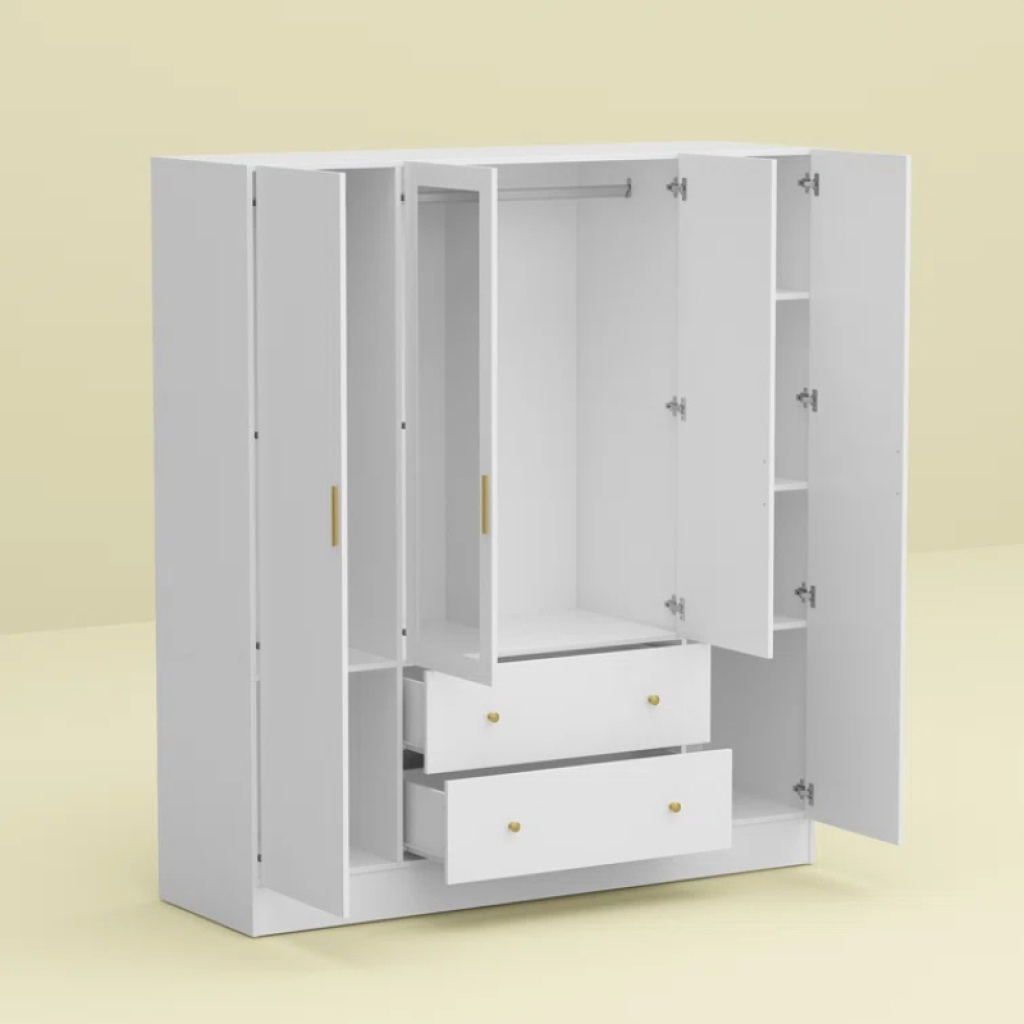 EPNER – Modern White Four Door Wardrobe with Mirror – PakTameer