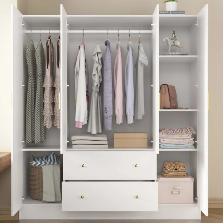 EPNER – Modern White Four Door Wardrobe with Mirror – PakTameer