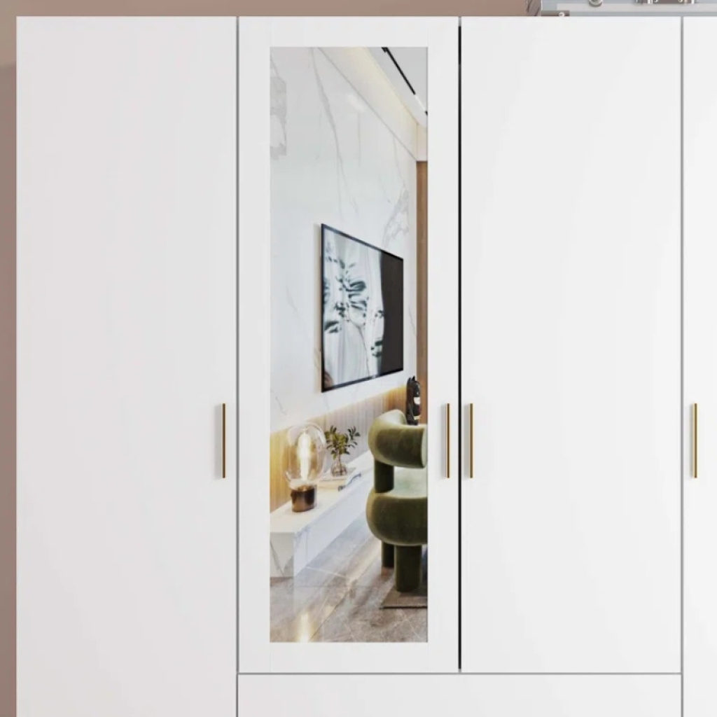 EPNER – Modern White Four Door Wardrobe with Mirror – PakTameer