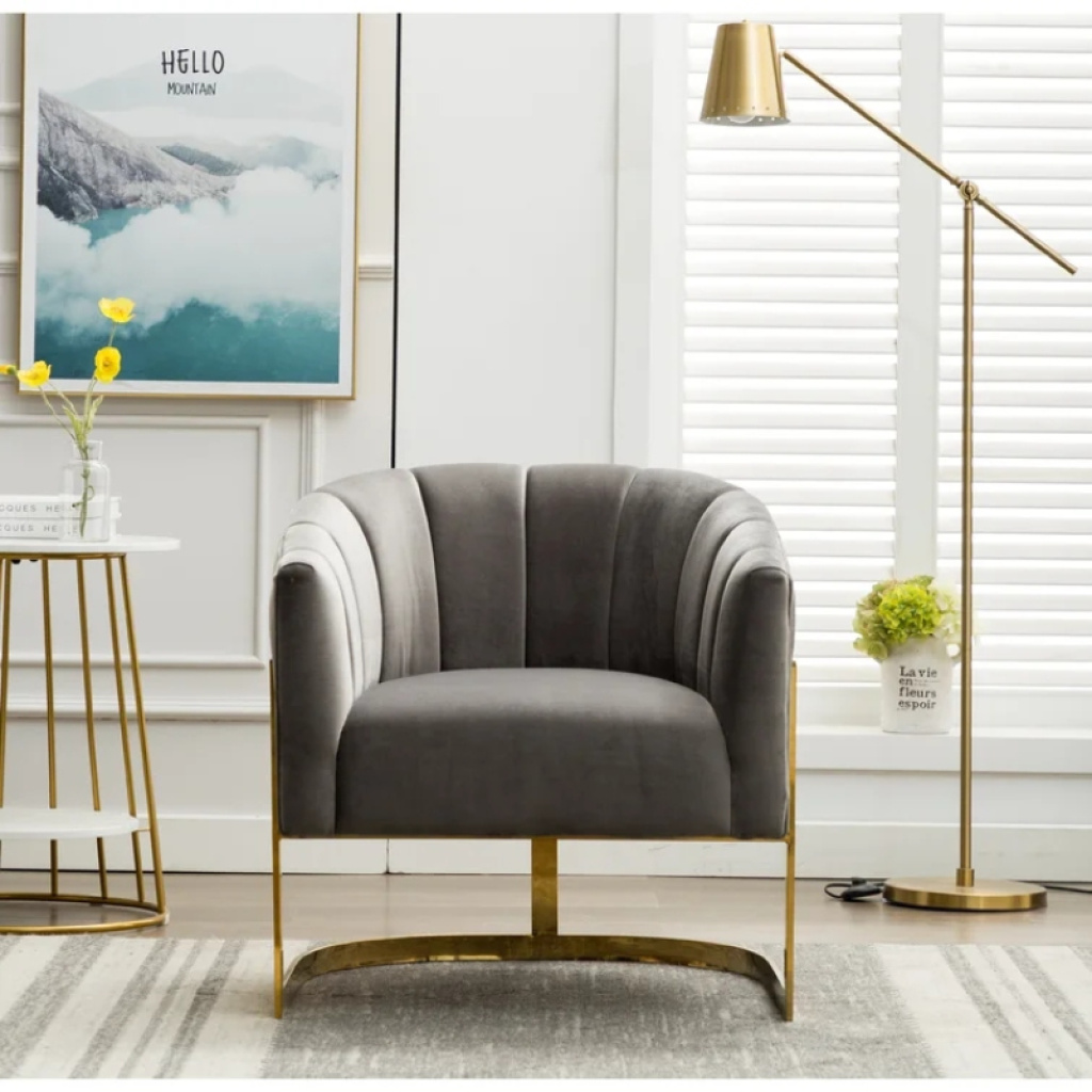FLINT – Barrel Chair with C Shape Metallic Base – PakTameer