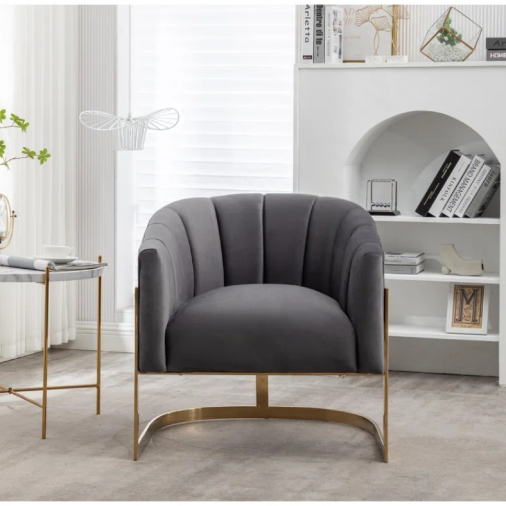 FLINT – Barrel Chair with C Shape Metallic Base – PakTameer