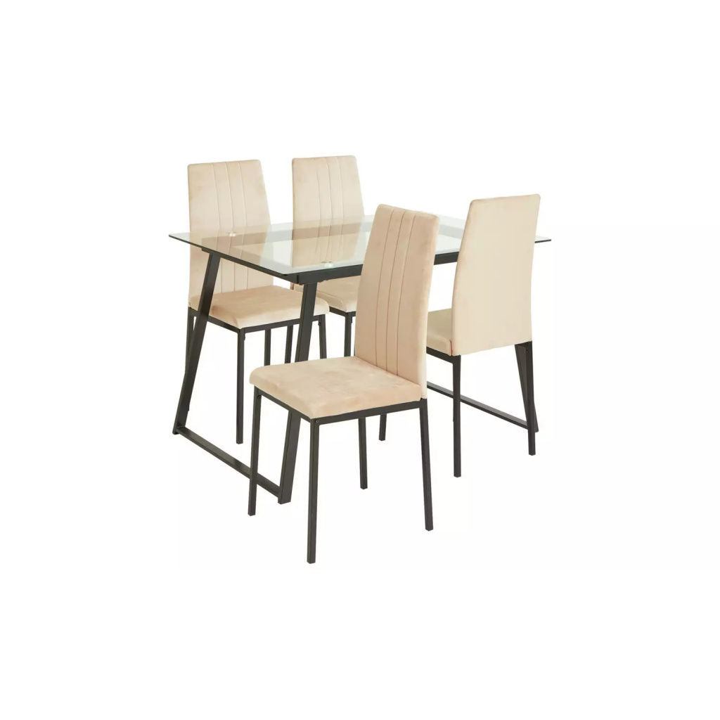 GLASGOW – Black and Beige Dining Table Set with Glass Top – PakTameer