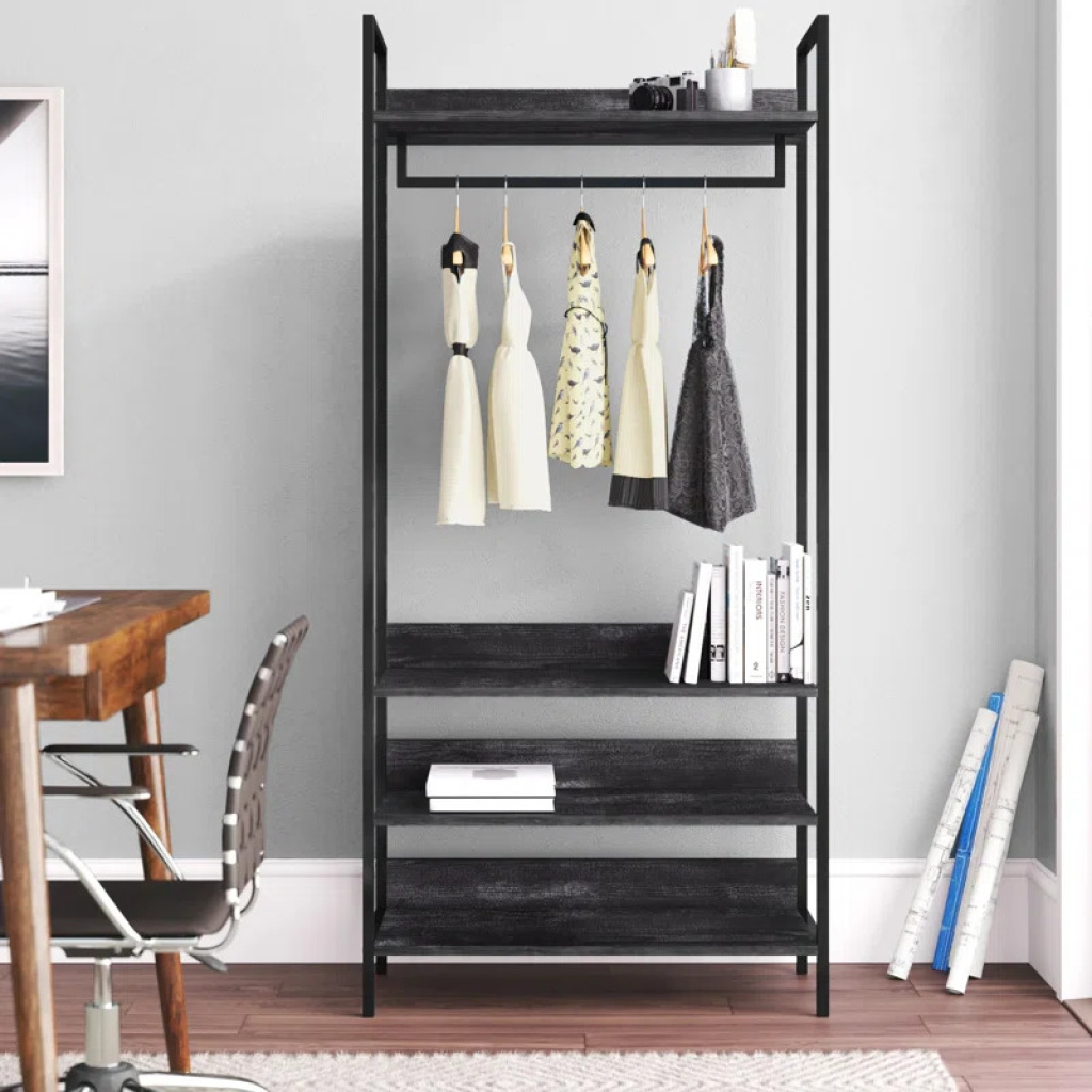 WINDSOR – Black Industrial Style Metallic Frame Cloth Hanging Rack ...
