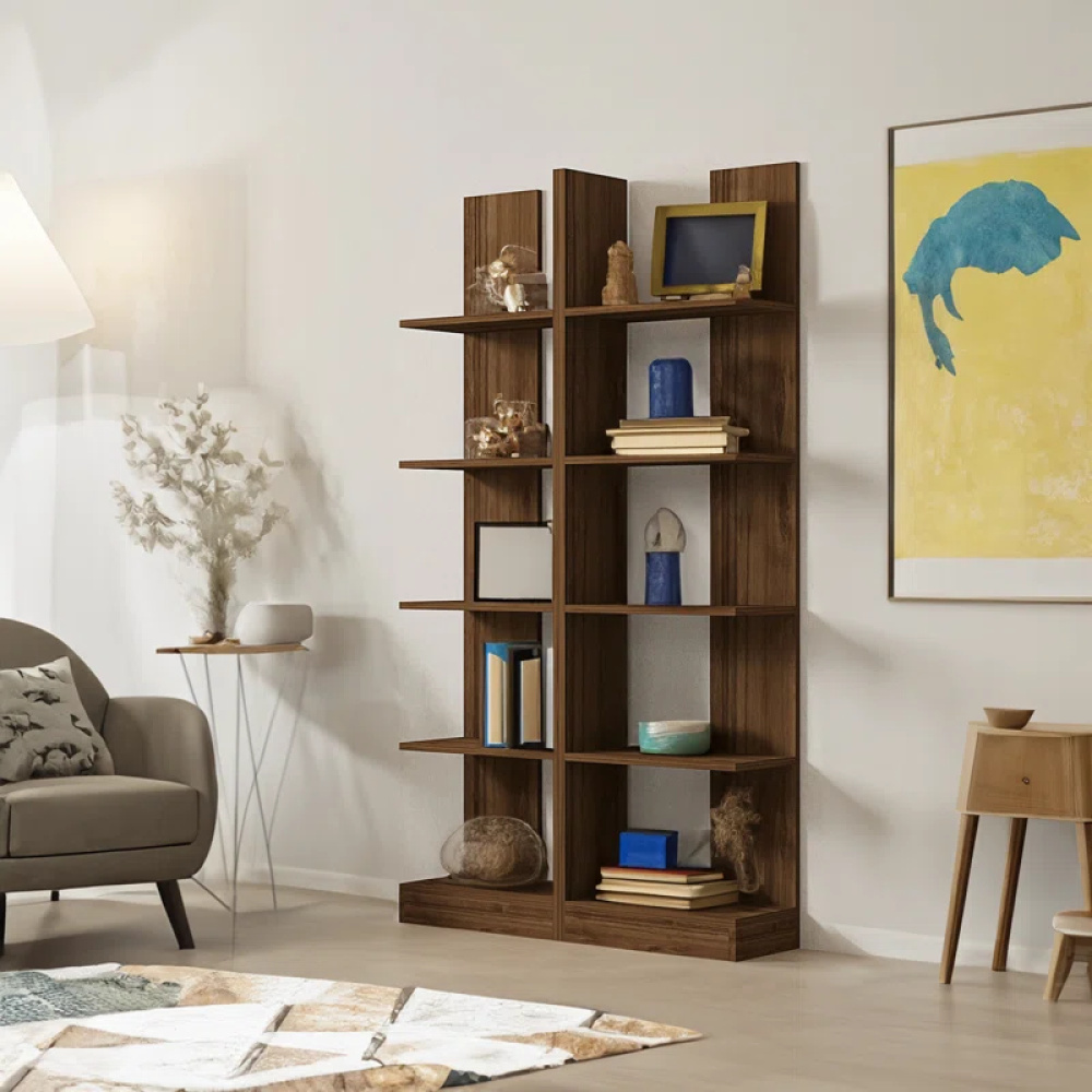 ECLIPSE – Walnut Brown Two-Piece Modern Bookshelf – PakTameer